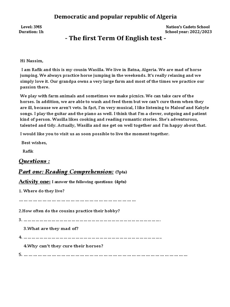 Dzexams 3am Anglais 451892 | PDF | Linguistics