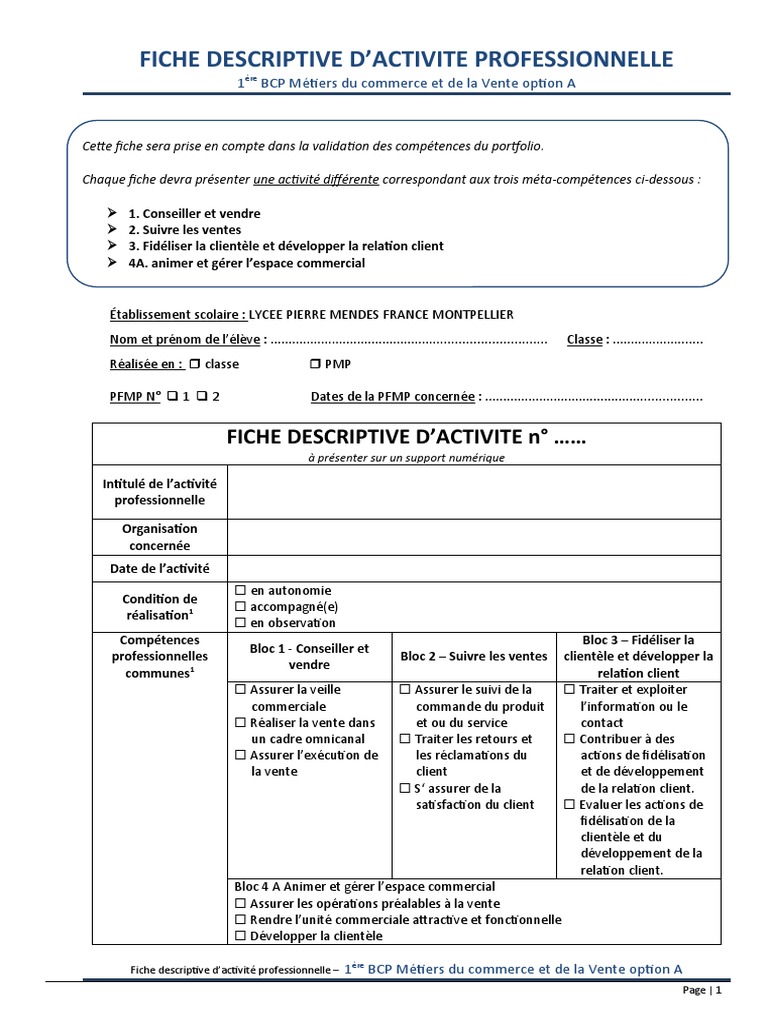 Fiche d'activité professionnelle BCP Commerce | PDF | Business