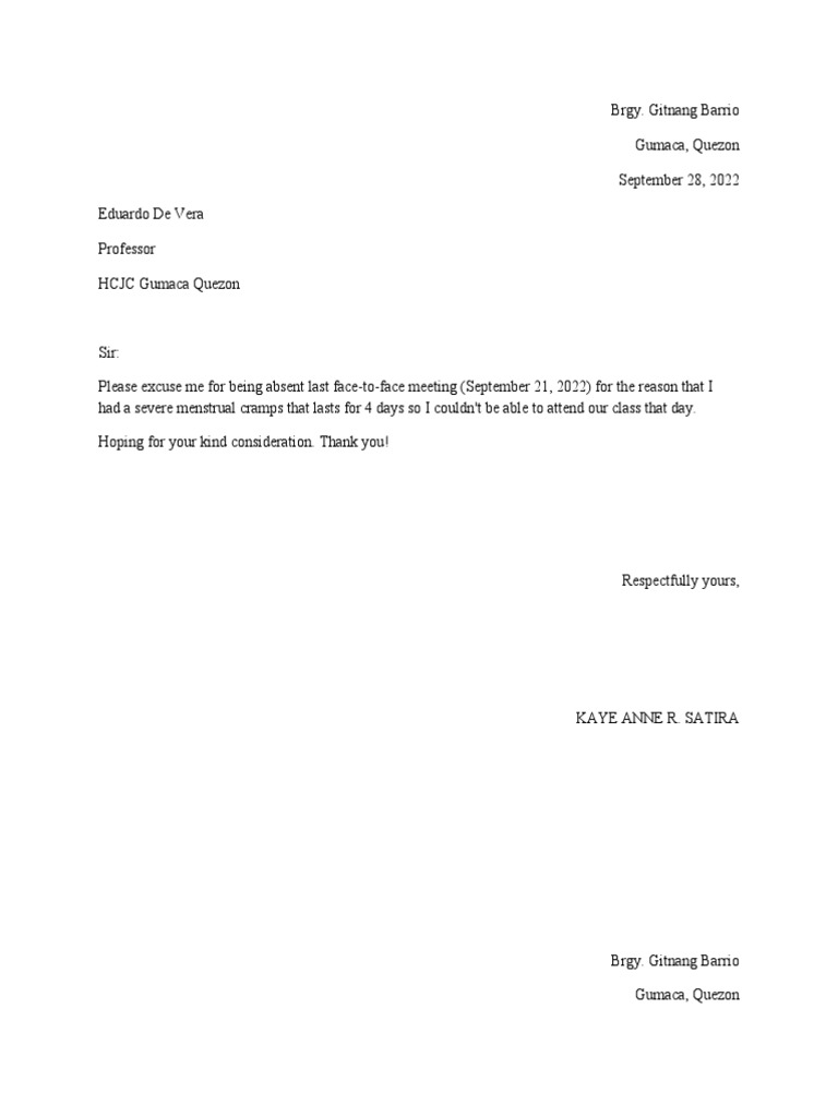Excuse Letter | PDF