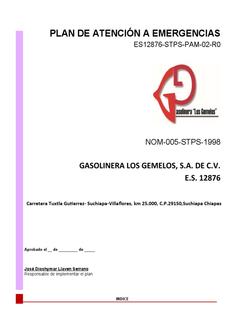 Plan de atención a emergencias para la estación de servicio Gasolinera Los Gemelos | PDF ...