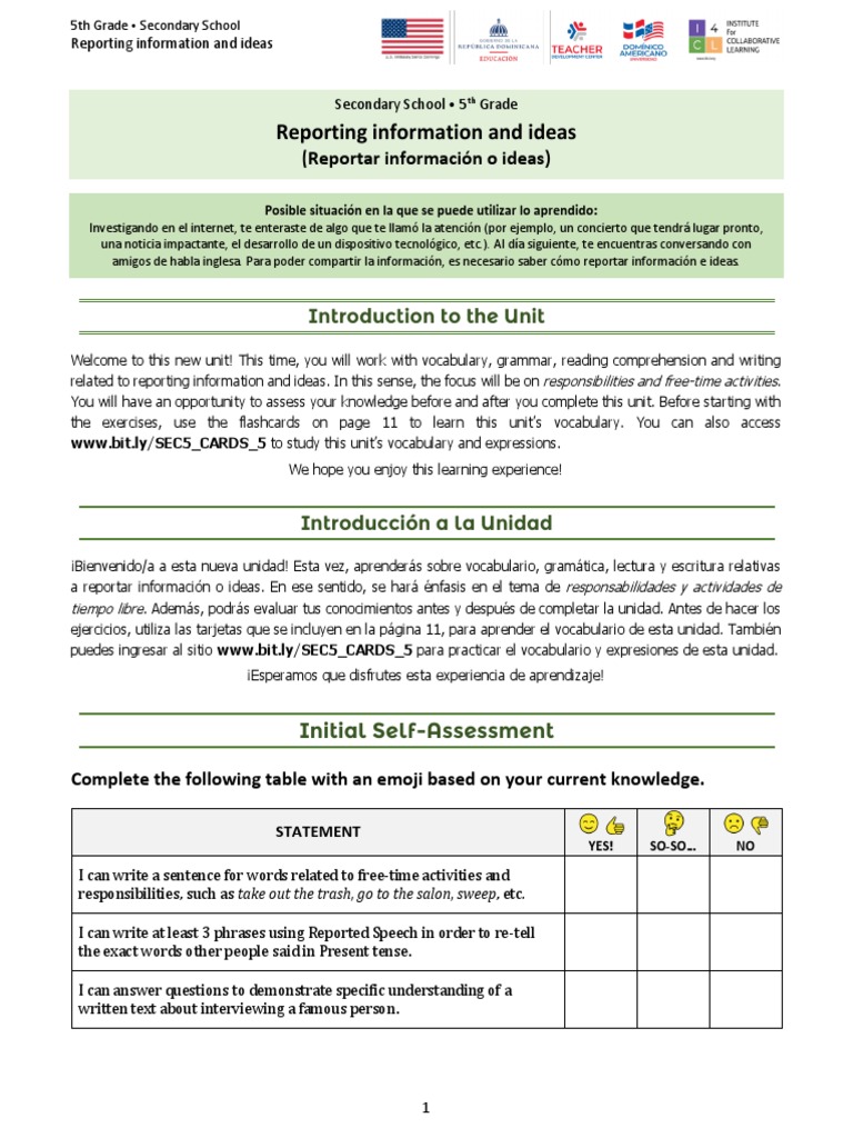 (AETG Workbook) Secondary 5th Grade #5 - Reporting Information & Ideas ...