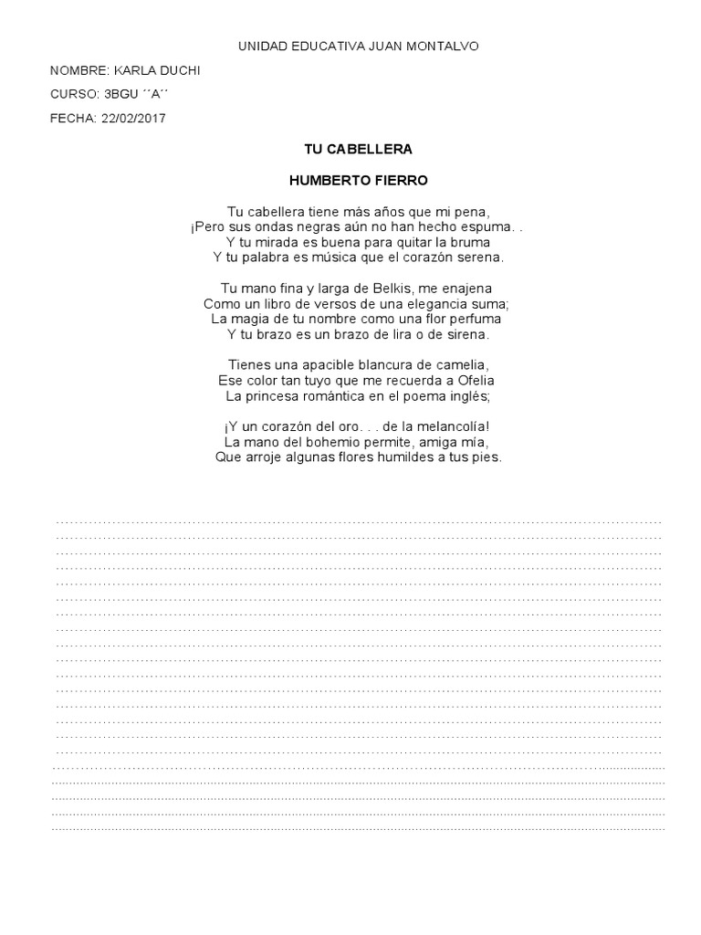Lengua Poema Tu Cabbllera | PDF