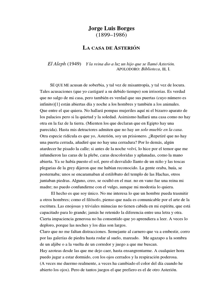 La Casa de Asterión - J. L. Borges | PDF | Minotauro