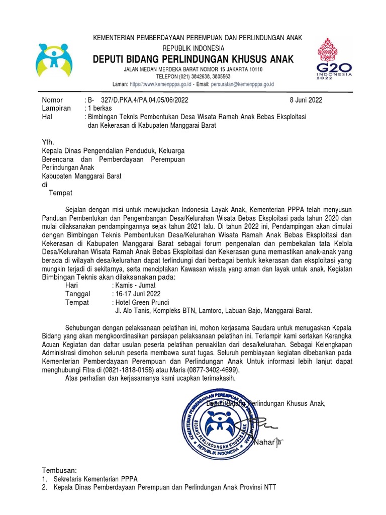 Surat Bimtek Desa Wisata Bebas Kekerasan - Fix | PDF