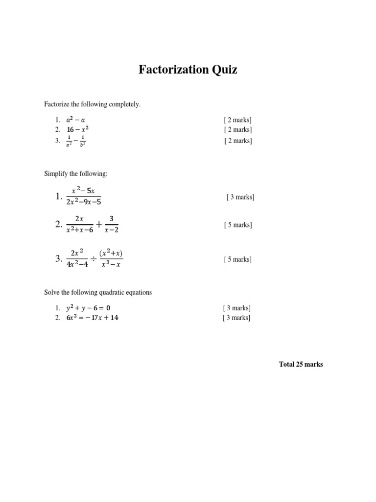 Factorization Quiz | PDF
