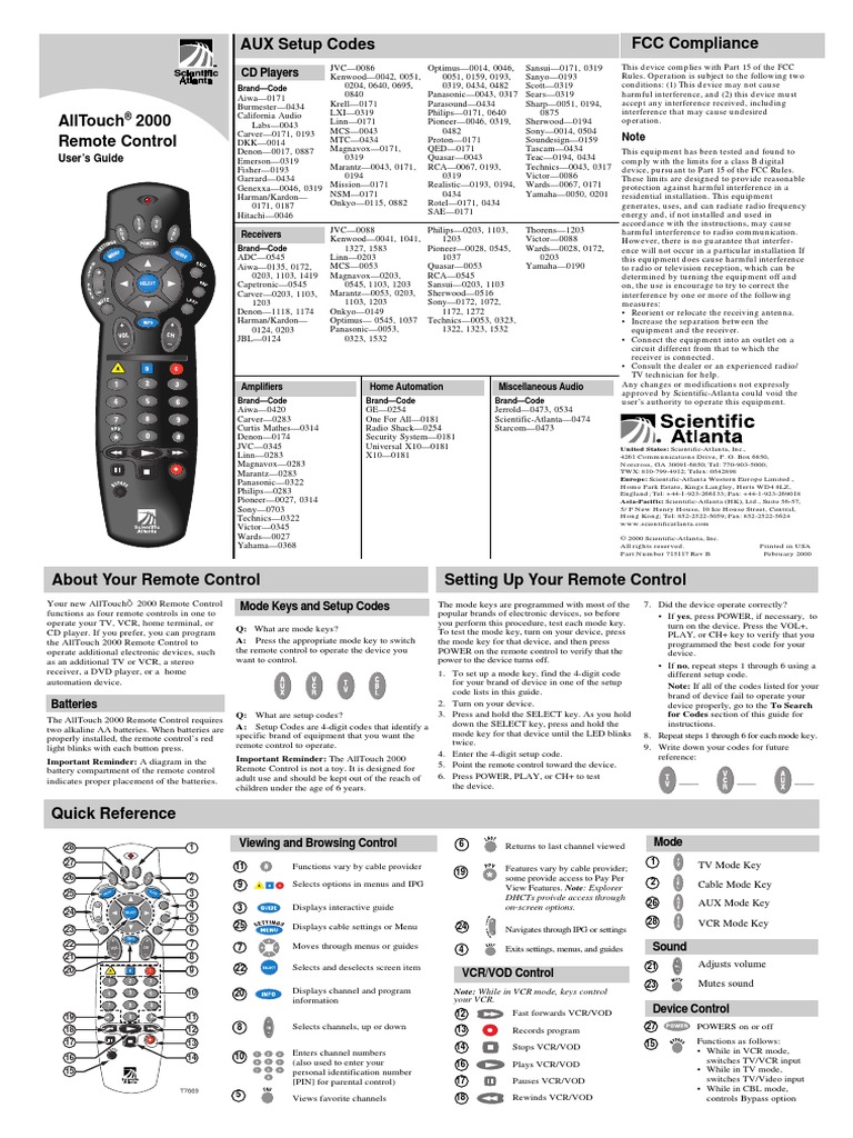 Control Remoto At2000-4 | PDF | Remote Control | Menu (Computing)