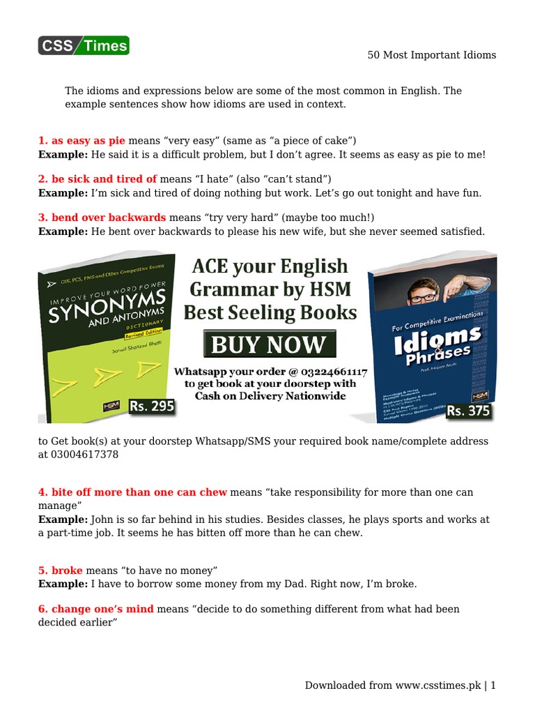 50 Most Important Idioms | PDF | English Language
