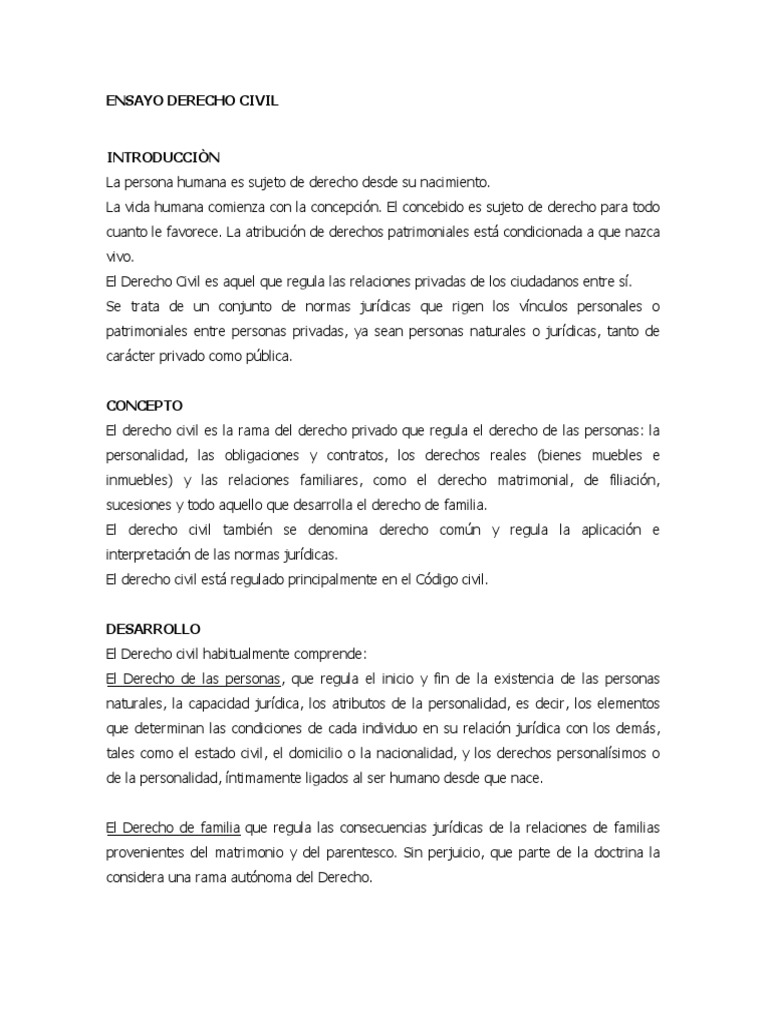 Ensayo Derecho Civil | PDF | Derecho Civil (Common Law) | Derecho civil (sistema legal)