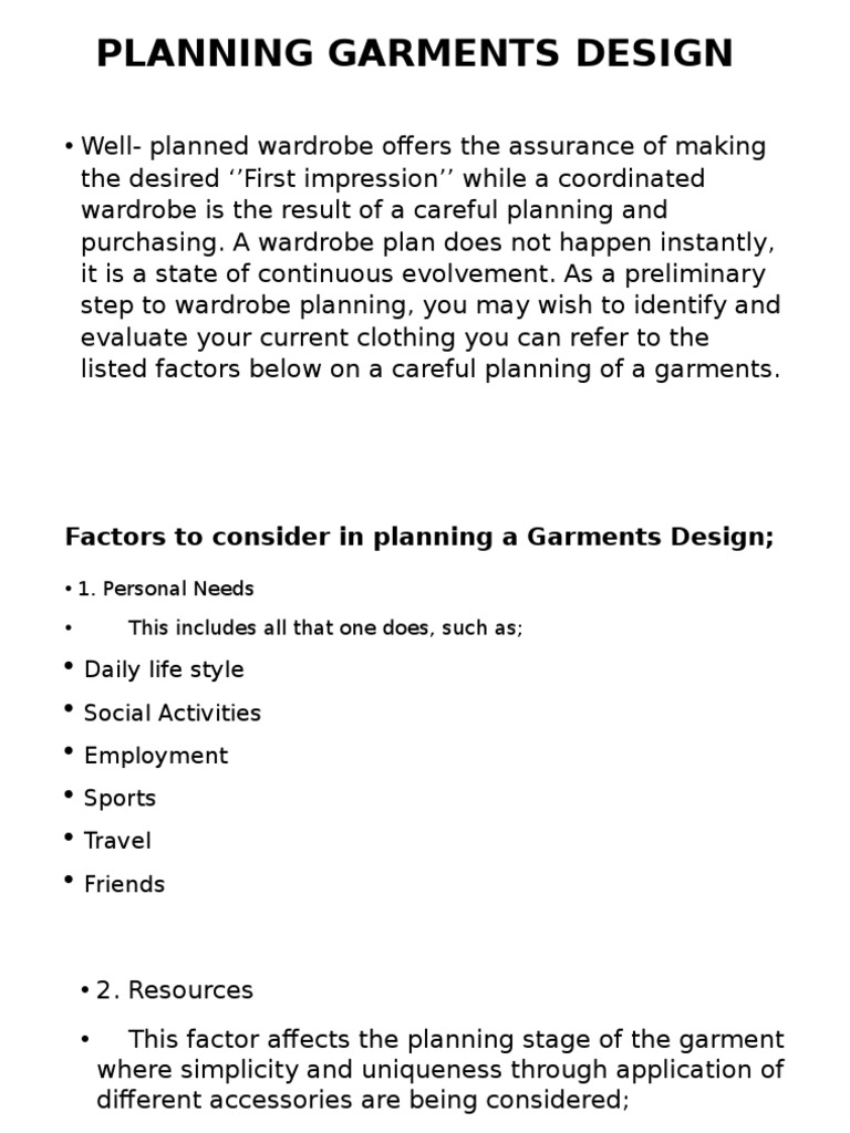 Planning Garments Design | PDF | Textiles | Clothing