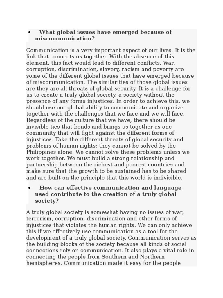 What Global Issues Have Emerged Because of Miscommunication Docx | PDF ...