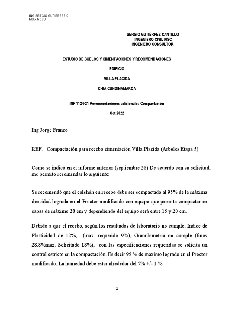 Recomendaciones de Compactación Villa Plácida | PDF