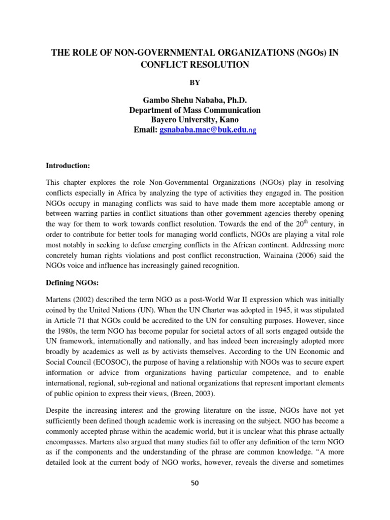 The Role of NGOs in Conflict Resolution PDF | PDF | Non Governmental ...