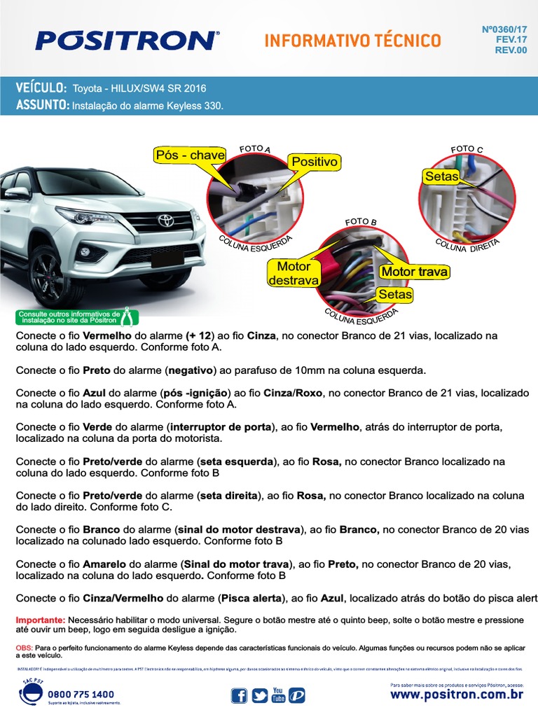Instalação Alarme Keyless Hilux 2016 | PDF