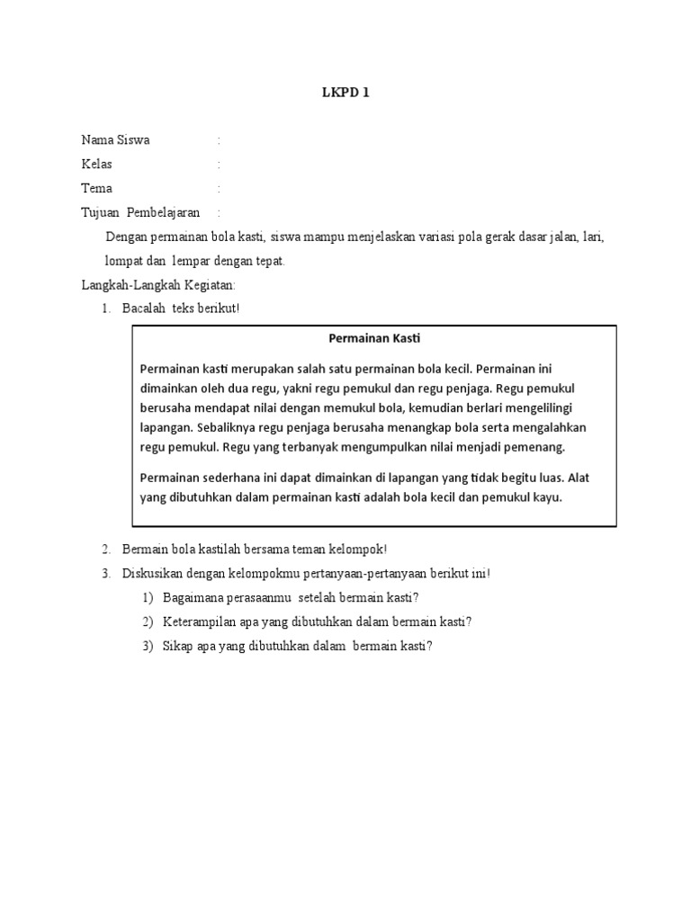 Contoh LKPD SD Kurikulum 13 | PDF