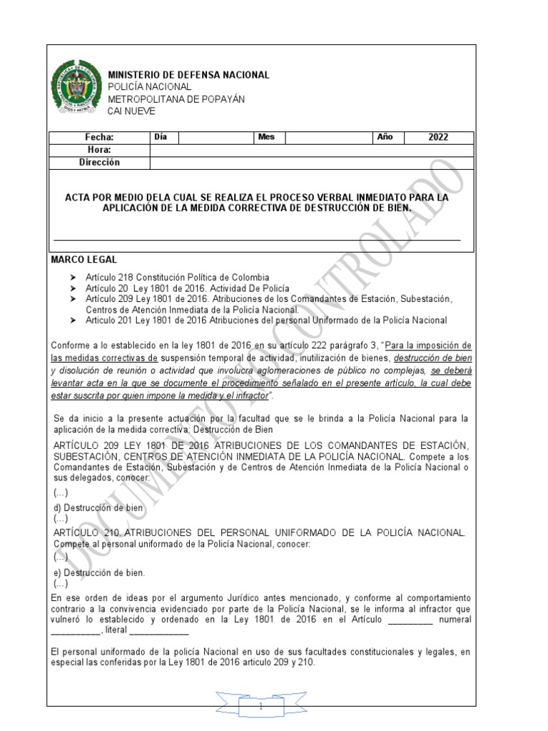 Acta Destruccion de Bien (1) Actual | PDF | Policía | Ley Pública
