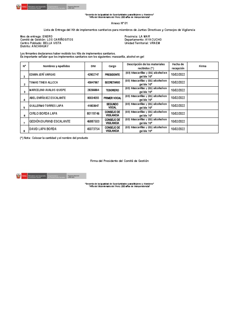 Acta de Entrega de JJDD - Enero | PDF | Perú | América del Sur