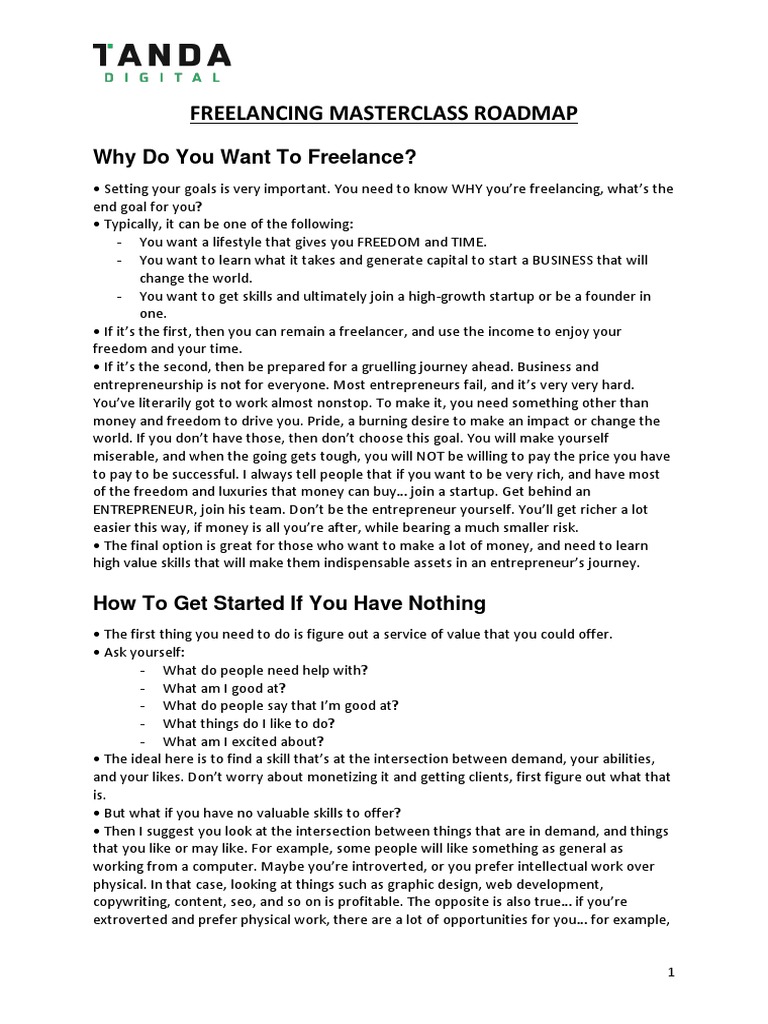 Freelancing Masterclass Roadmap | PDF | Sales | Mindset