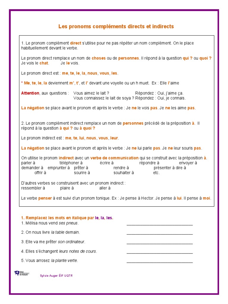 Pronoms Compléments Directs et Indirects | PDF | Pronom | Verbe