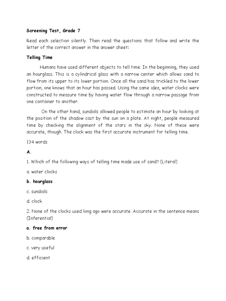 Answer Key English Gst PDF Clock Hour