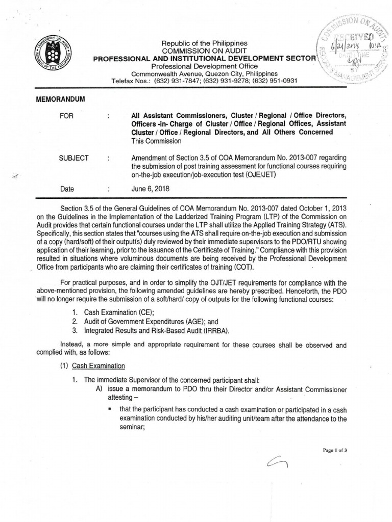 COA - Unnumbered - Memo (OJE & JET) | PDF | Audit | Business