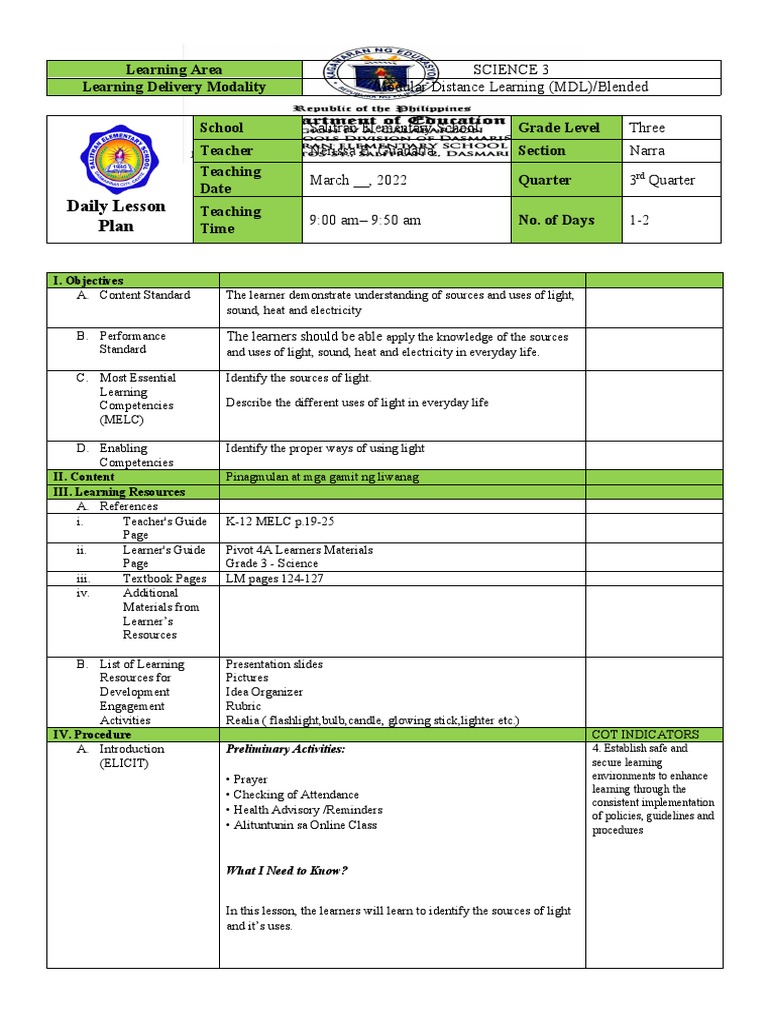 DLP - SCIENCE3 3rd Q W5 | PDF | Learning | Differentiated Instruction