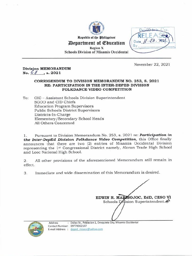 DepED Mis Occ - DM.-611-S.-2021-CORRIGENDUM-TO-DIVISION-MEMORANDUM-NO ...