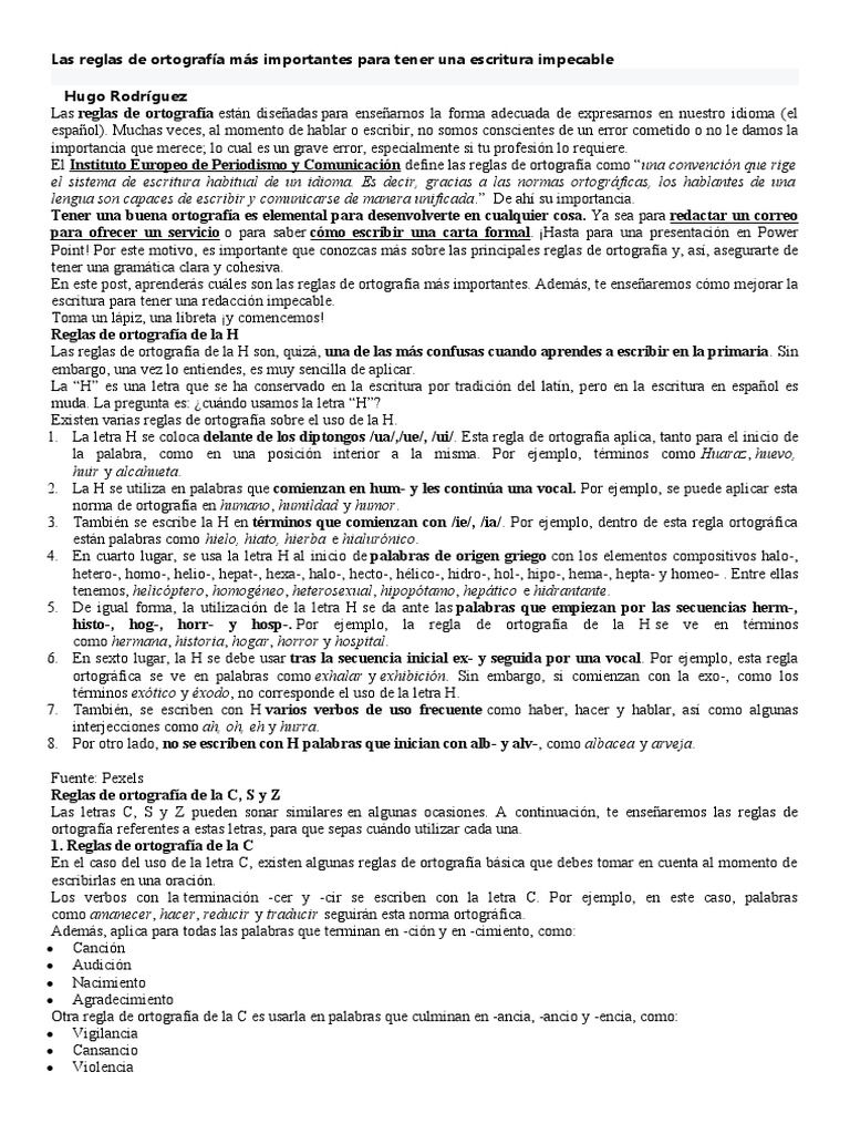 Reglas esenciales de ortografía y redacción | PDF | Escritura ...