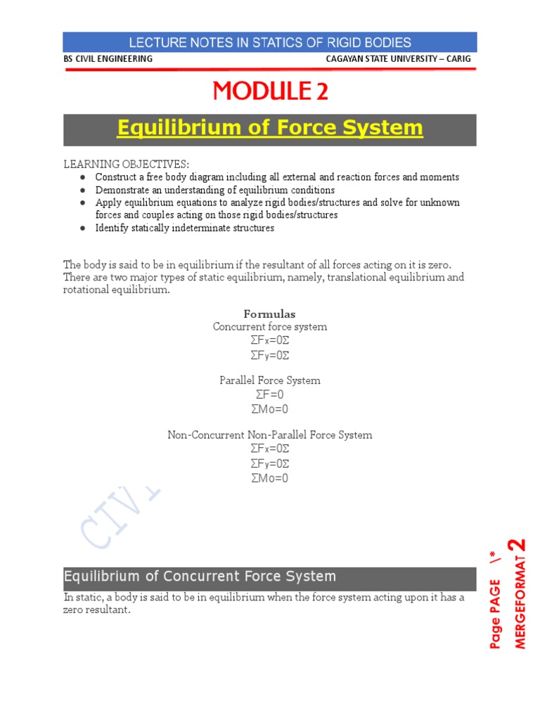 Module 2 Equilibrium of Force Systems.docx | PDF | Force | Truss