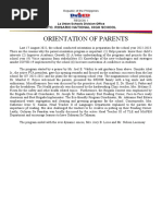 Parent Orientation Narrative Report | PDF | Teachers | Learning