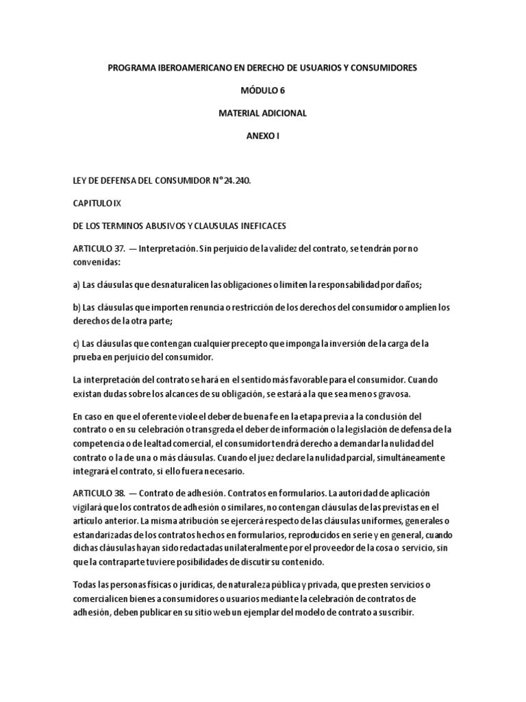 Material Adicional. Anexo I | PDF | Protección al Consumidor | Los ...