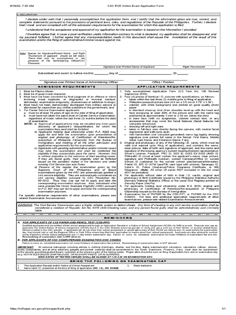 CSC RO5 Online Exam Application Form | PDF