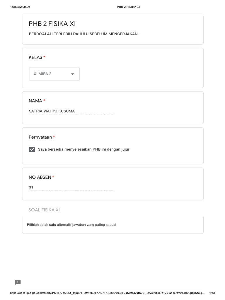 Satria - PHB Fisika | PDF