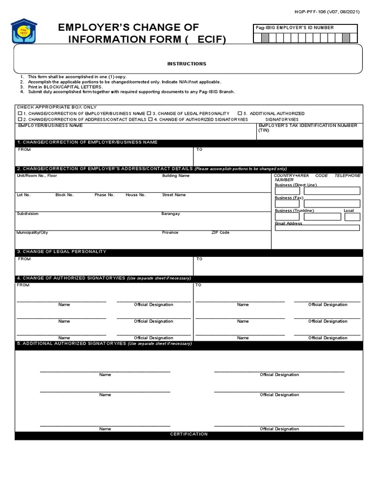 Pag-IBIG Employer Change Form 2025 | PDF | Government | Justice