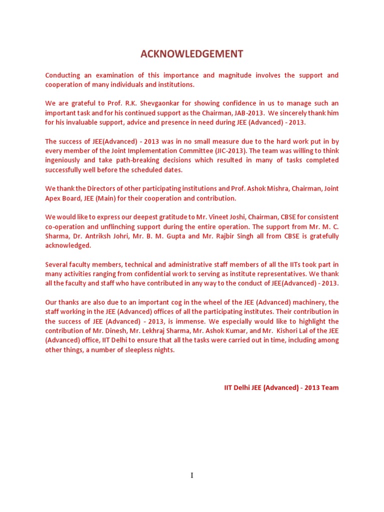 Acknowledgement: IIT Delhi JEE (Advanced) - 2013 Team | PDF ...