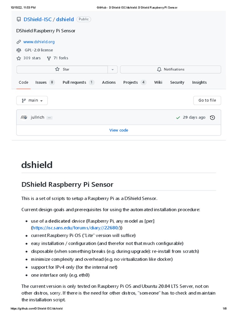 GitHub - DShield-IsC - Dshield - DShield Raspberry Pi Sensor | PDF | Networking | Internet & Web