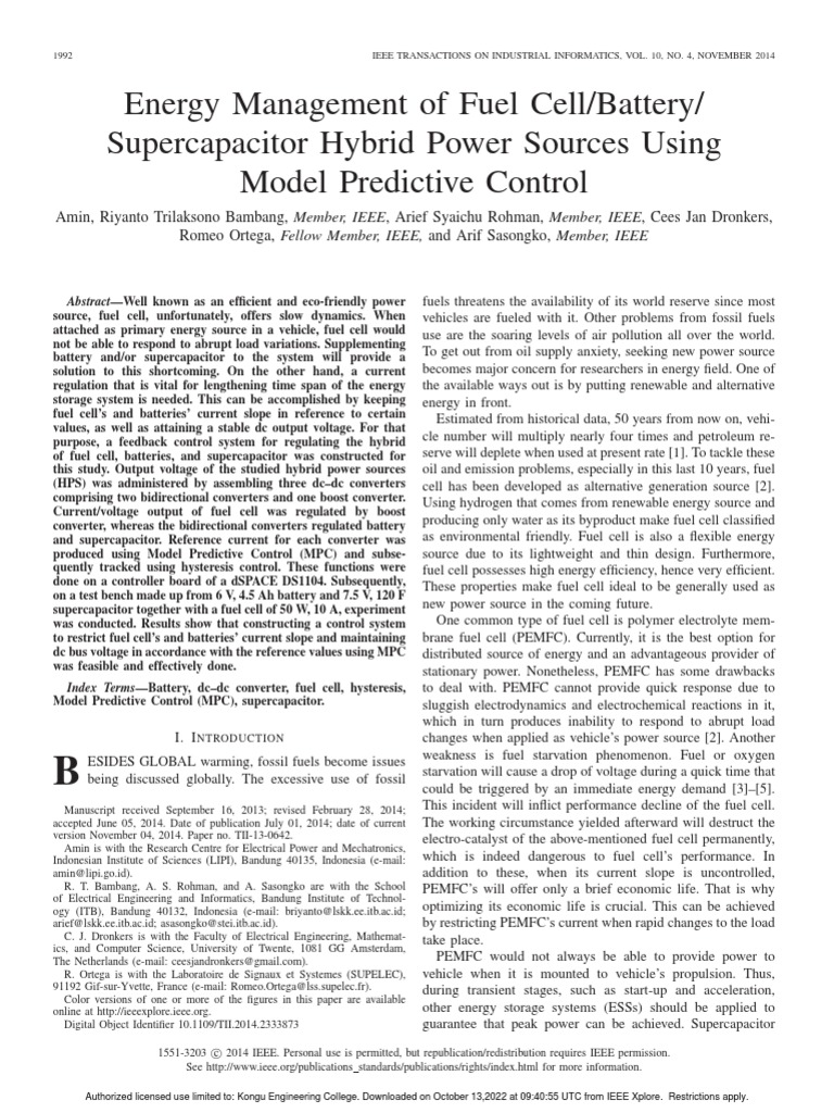 Energy Management Of Fuel Cell Battery Supercapacitor Hybrid Power Sources Using Model