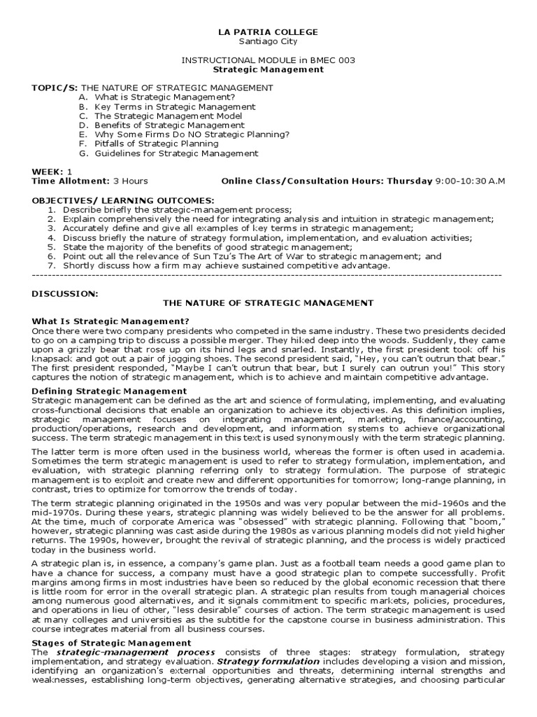 Bmec 003 Week 1 Module | PDF | Strategic Management | Strategic Planning