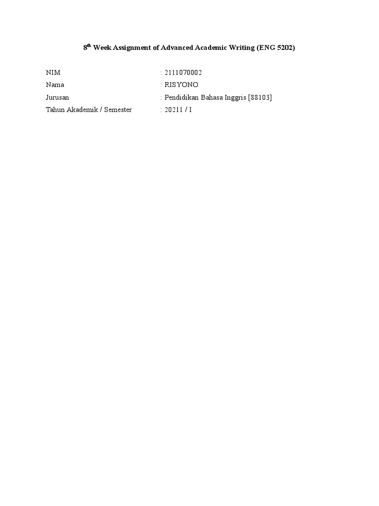 8th Week Assignment of Advanced Academic Writing | PDF | Essays | Experience