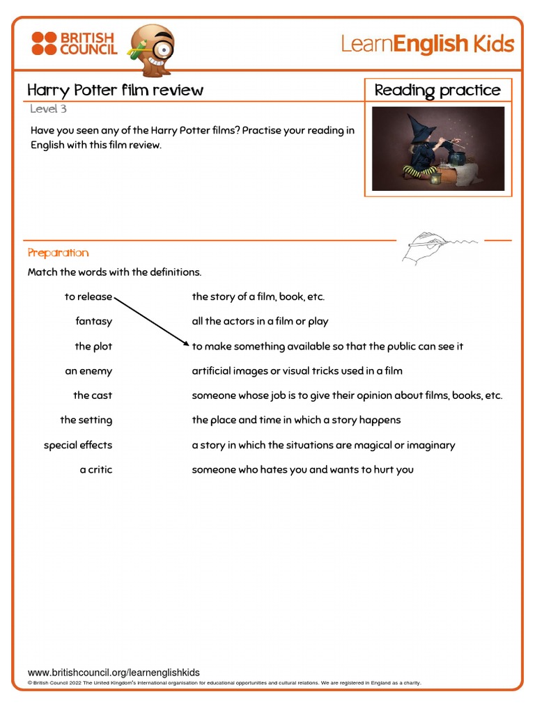 Reading Practice Harry Potter Film Review Worksheet | PDF | Harry ...