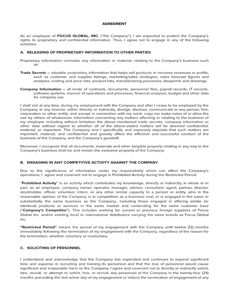 Revised Restrictive Agreement August 2022 | PDF | Trade Secret | Legal ...