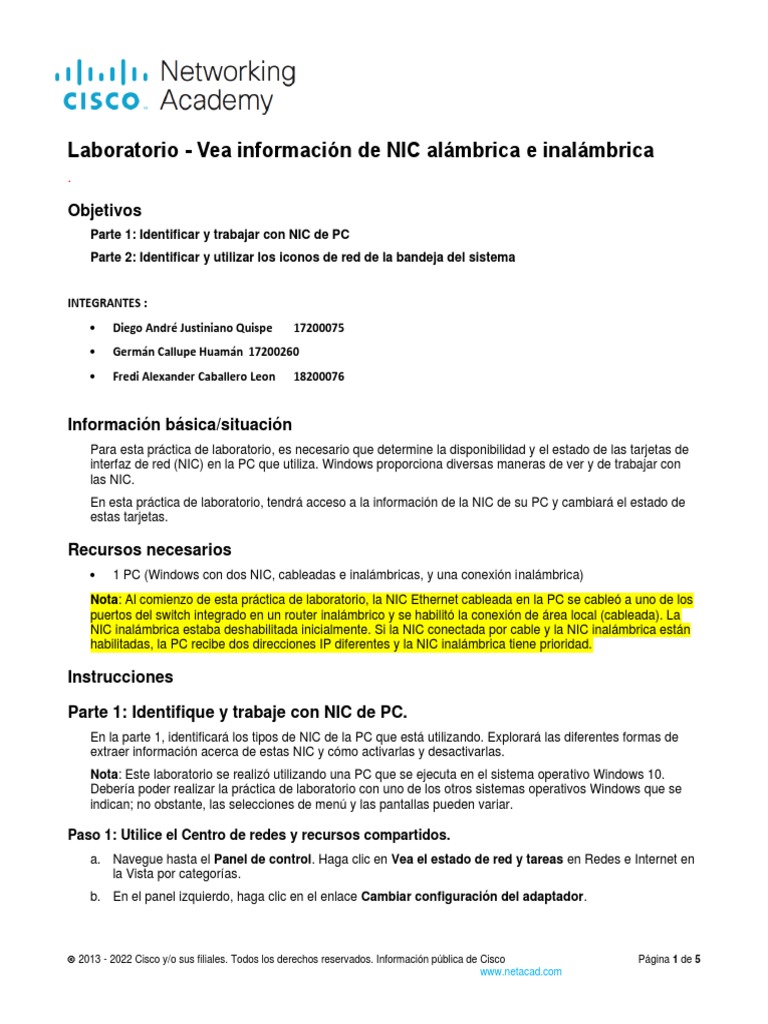 4.6.6 Lab - View Wired and Wireless NIC Information | PDF | Controlador de interfaz de red ...