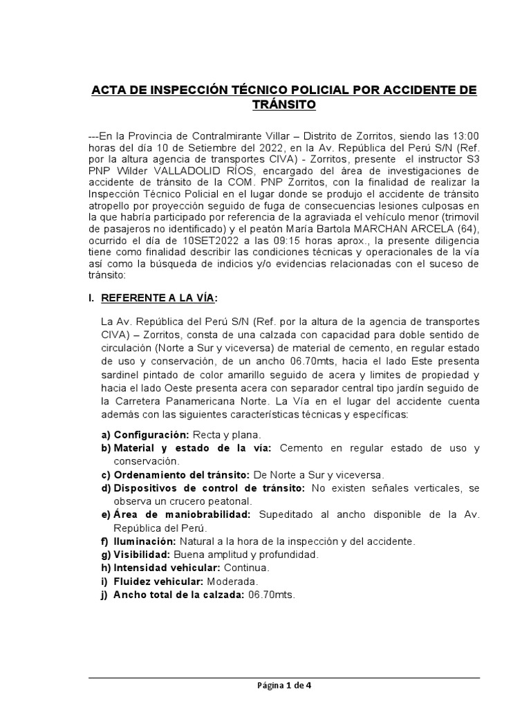 Acta de Itp Atropello 10set2022 | PDF | Transporte de tierra | Transporte