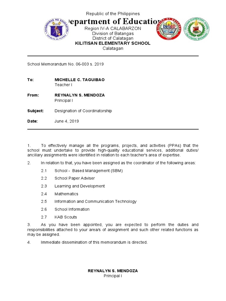 School Memo On Designation Order Eklavern | PDF | Learning