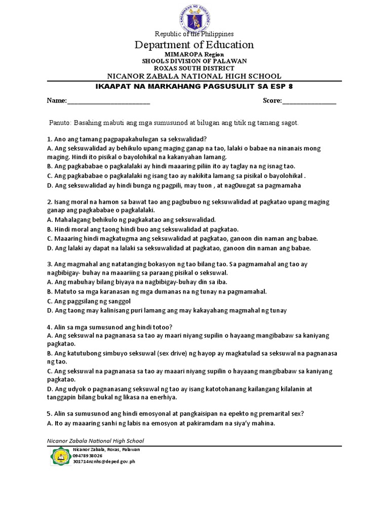 Esp 8 Exam 4TH | PDF