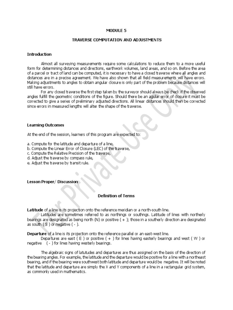 FS MODULE5 TraversingandTraverseComputation | PDF | Angle | Surveying