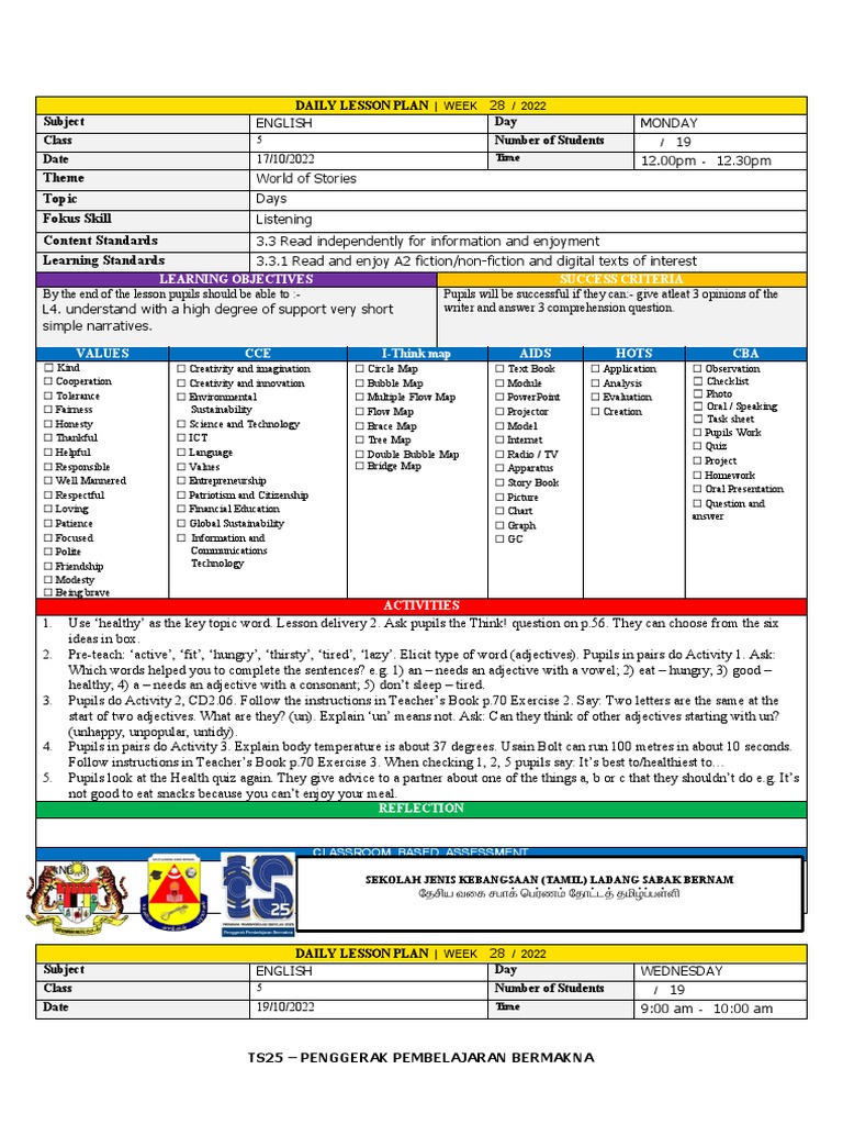 English Year 5-2022-Week 28 | PDF | Lesson Plan | Educational Technology