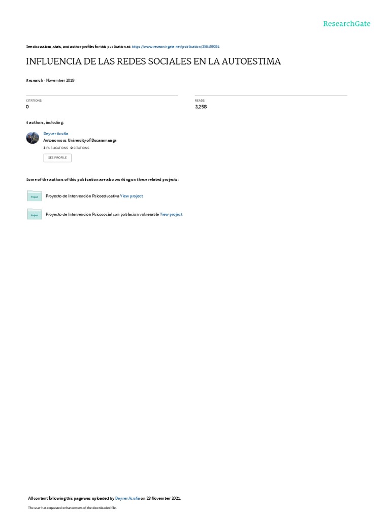 Influencia de Las Redes Sociales en La Autoestima: November 2019 | PDF ...