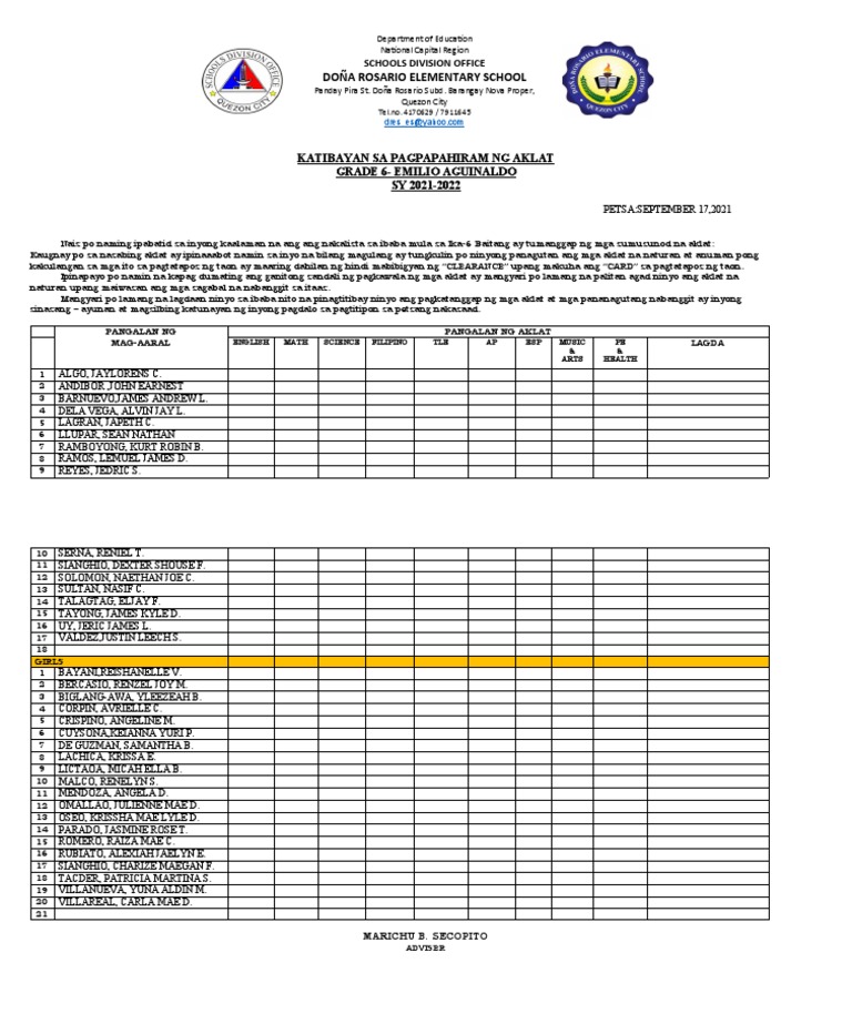 Katibayan NG Pagpapahiram NG Aklat | PDF
