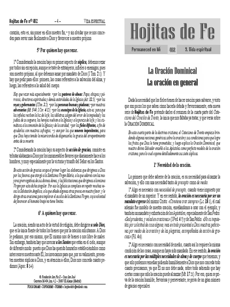 Hojitas de Fe 402 - A4 - La Oración en General | PDF | Oración | Pecado