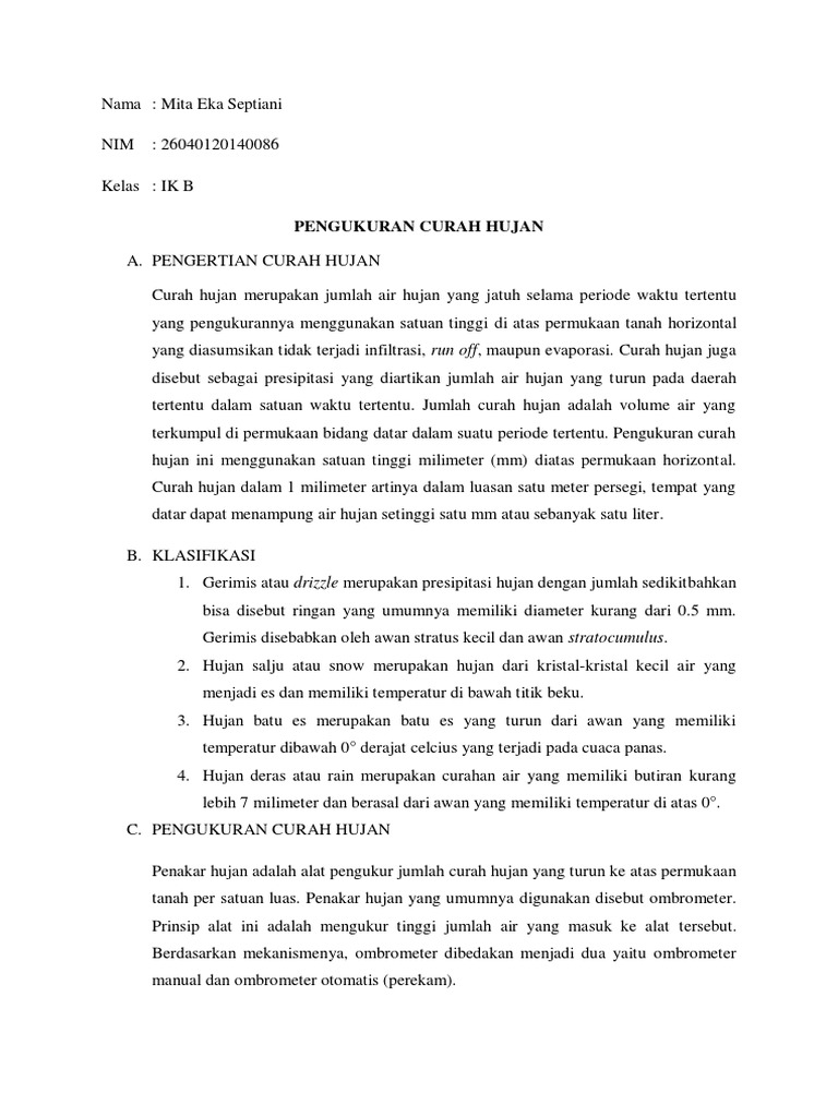 Mita Eka Septiani - 26040120140086 - IK B - Resume Curah Hujan | PDF